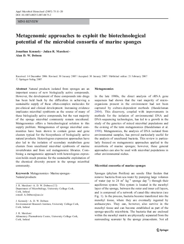 (PDF) Metagenomic Approaches to Exploit the Biotechnological Potential of the Microbial ...