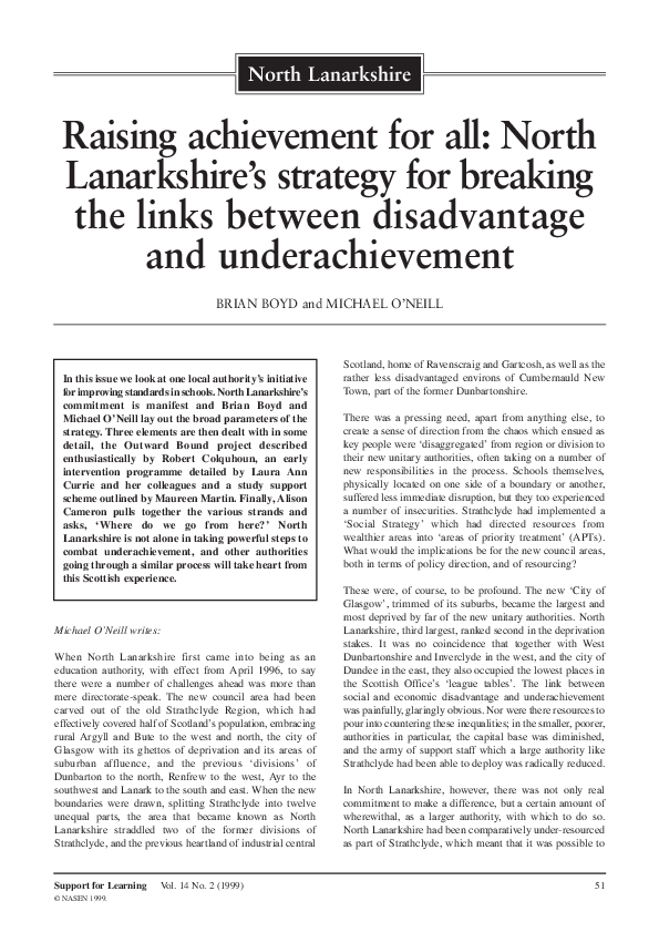 (PDF) Raising Achievement for All: North Lanarkshire's Strategy for Breaking the Links Between ...