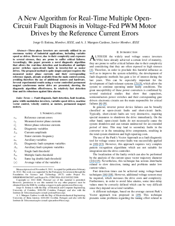 Pdf A New Algorithm For Real Time Multiple Open Circuit Fault Diagnosis In Voltage Fed Pwm