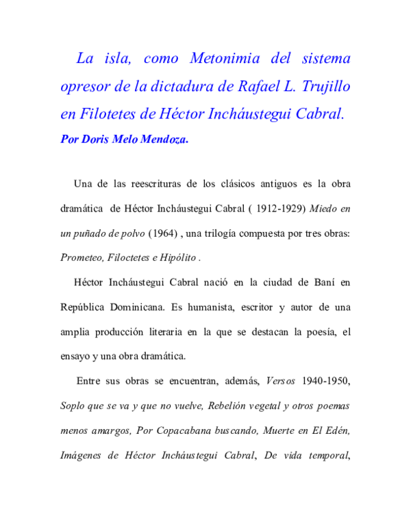 (PDF) La isla como metonimia del sistema opresor de la dictadura de ...