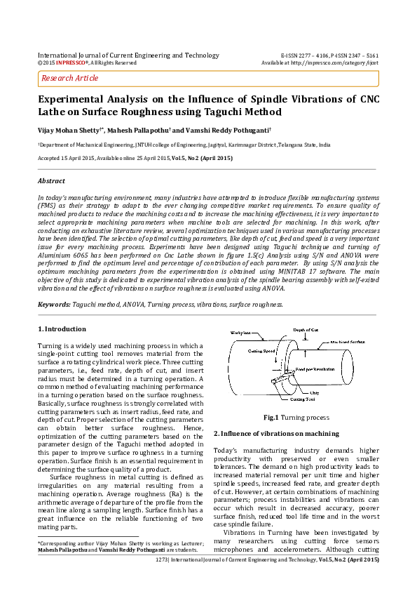 (PDF) Experimental Analysis on the Influence of Spindle Vibrations of CNC Lathe on Surface ...