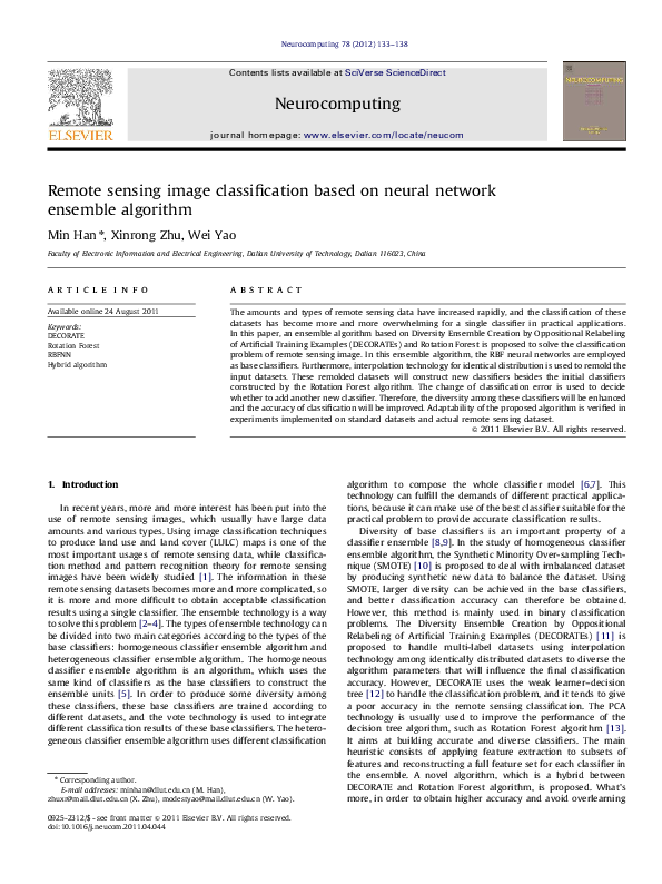 Pdf Remote Sensing Image Classification Based On Neural Network