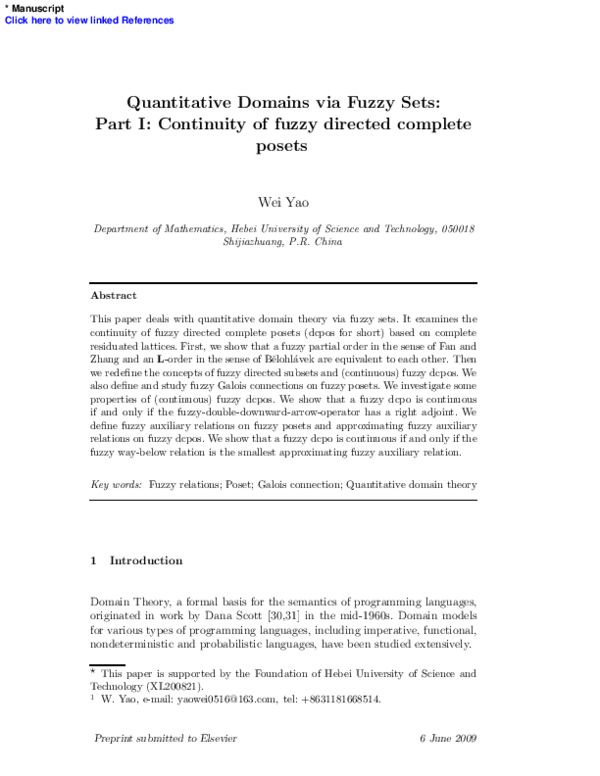 Pdf Quantitative Domains Via Fuzzy Sets Part I Continuity Of Fuzzy