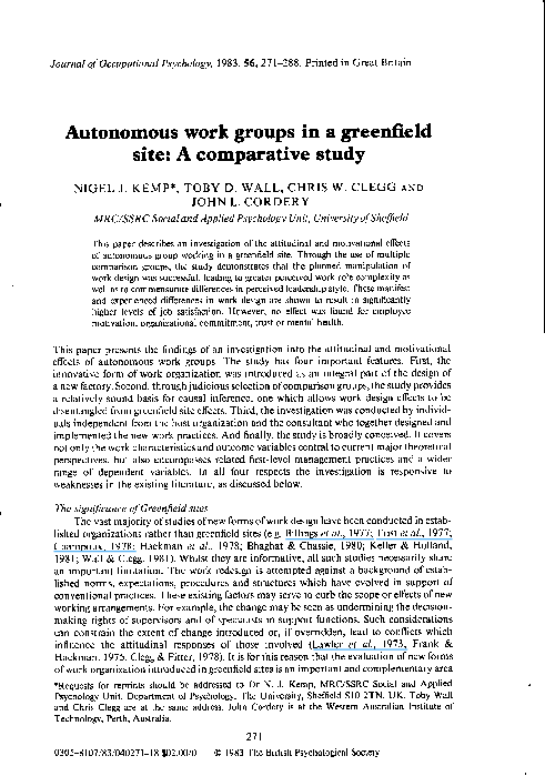 (PDF) Autonomous work groups in a greenfield site: A comparative study