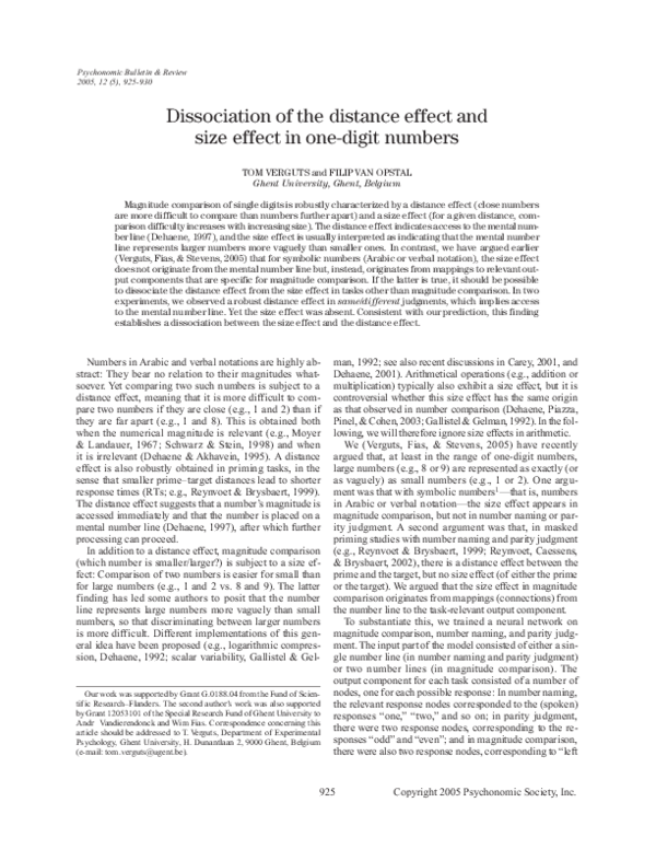(PDF) Dissociation of the distance effect and size effect in one-digit ...