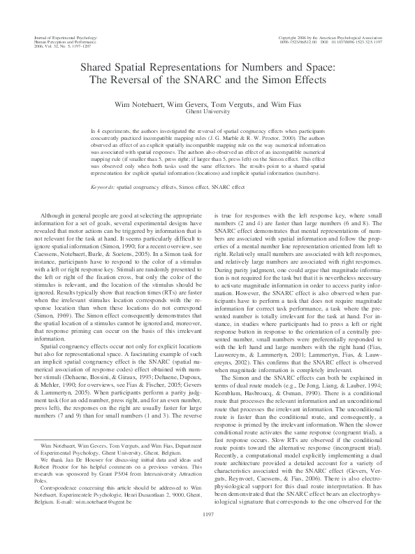 (PDF) Shared spatial representations for numbers and space: The reversal of the SNARC and the ...