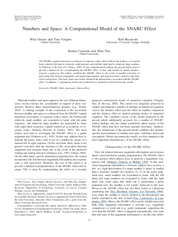 Pdf Numbers And Space A Computational Model Of The Snarc Effect