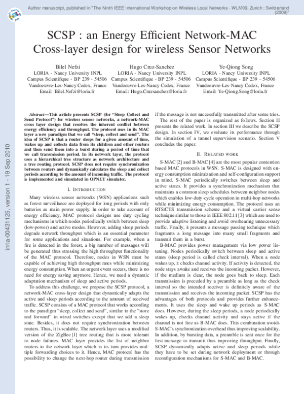 Pdf Scsp An Energy Efficient Network Mac Cross Layer Design For Wireless Sensor Networks