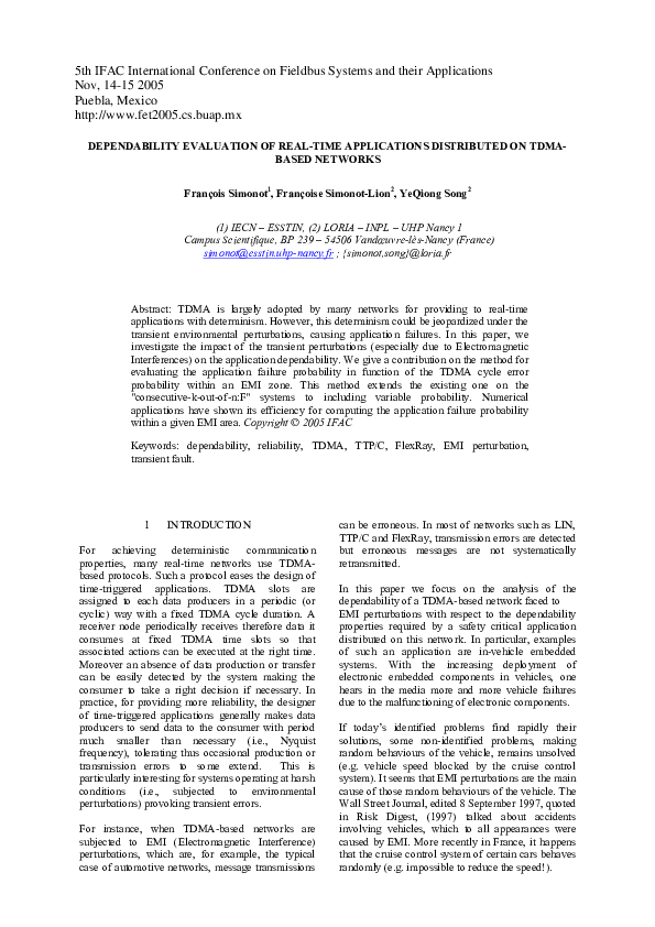 (PDF) Dependability Evaluation of Real-Time Applications Distributed on Tdma-Based Networks