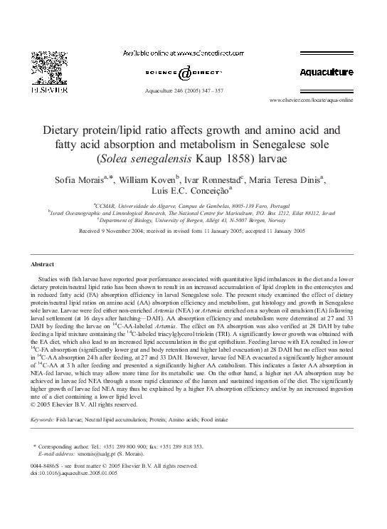 (PDF) Dietary protein/lipid ratio affects growth and amino acid and ...
