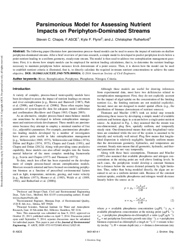 (PDF) Parsimonious Model for Assessing Nutrient Impacts on Periphyton-Dominated Streams