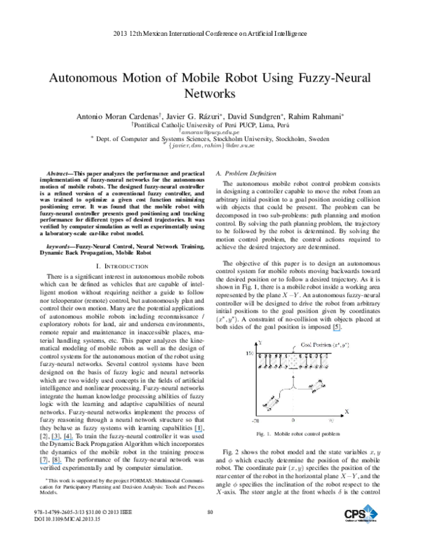 Pdf Autonomous Motion Of Mobile Robot Using Fuzzy Neural Networks