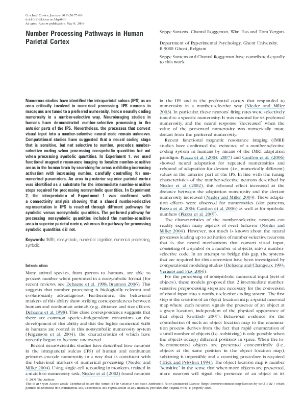 (PDF) Number Processing Pathways in Human Parietal Cortex