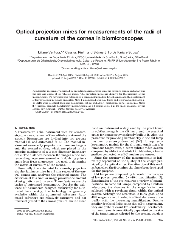 (PDF) Optical projection mires for measurements of the radii of ...