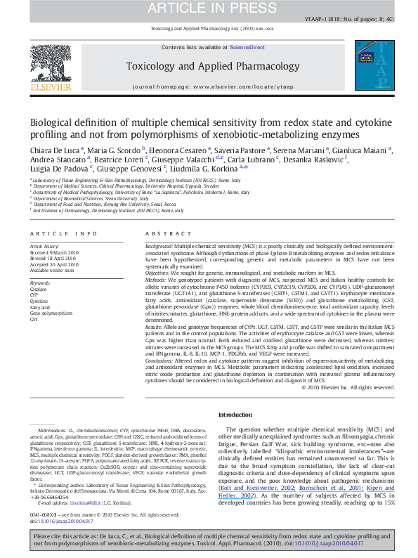(PDF) Biological definition of multiple chemical sensitivity from redox ...
