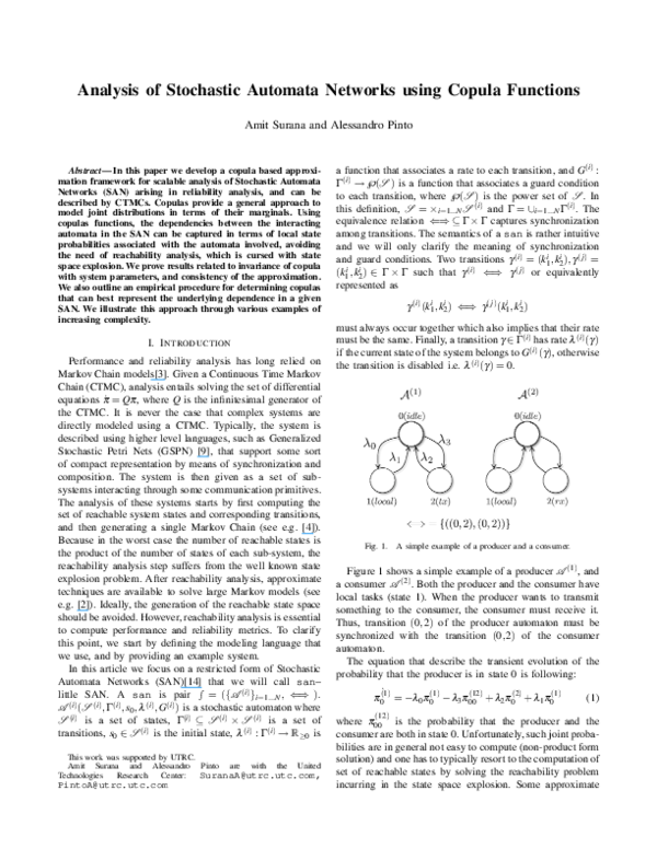 Analysis Of Stochastic Automata Networks Using Copula Functions