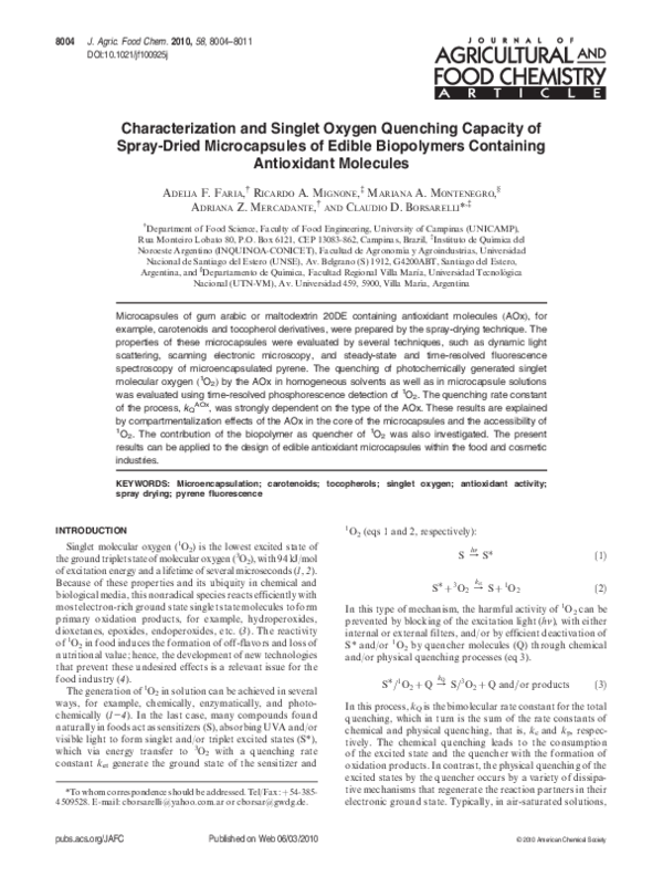 (PDF) Characterization and singlet oxygen quenching capacity of spray ...