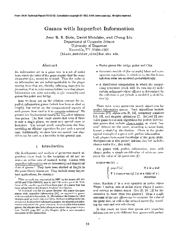 (PDF) Games with Imperfect Information | David Mutchler - Academia.edu