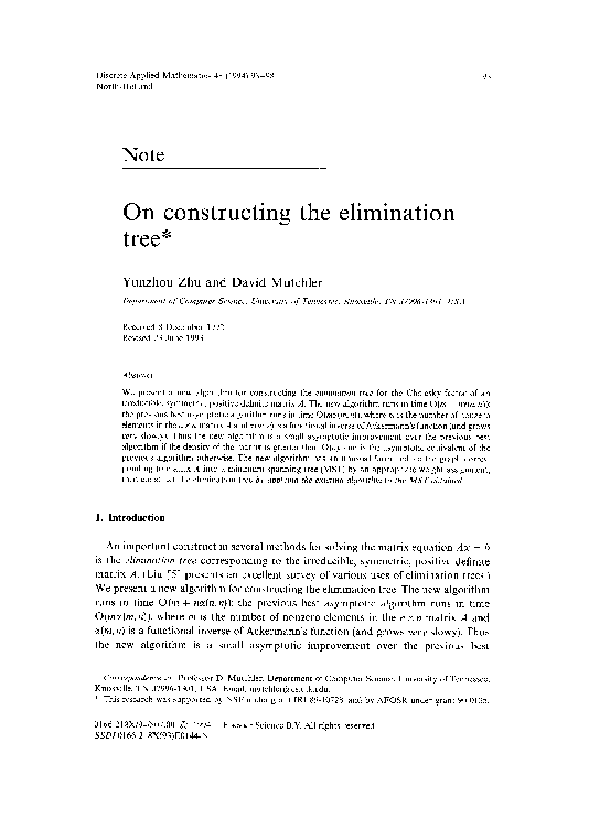 (PDF) On constructing the elimination tree | David Mutchler - Academia.edu
