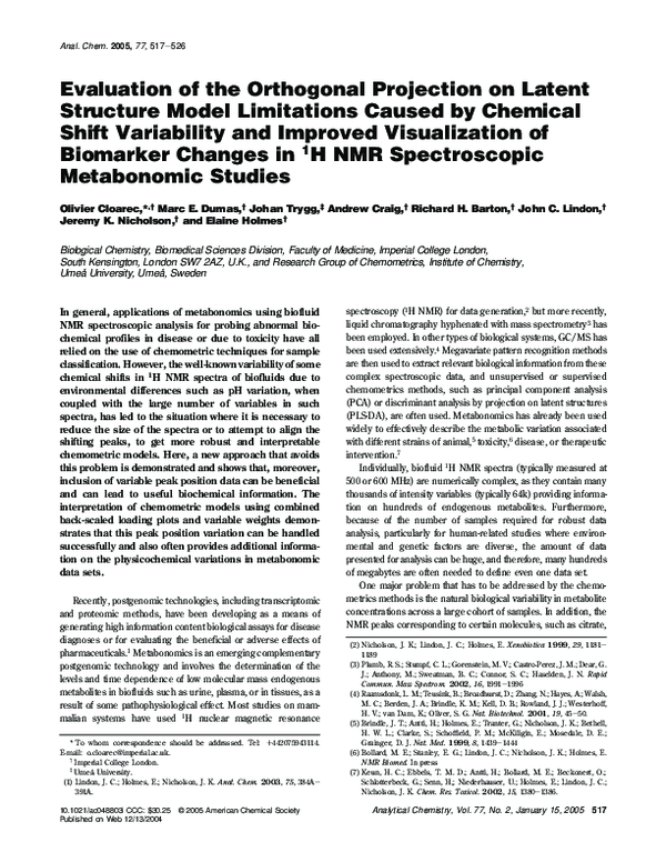 (PDF) Evaluation of the orthogonal projection on latent structure model ...