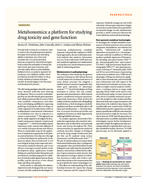 (PDF) Metabonomics: a platform for studying drug toxicity and gene function