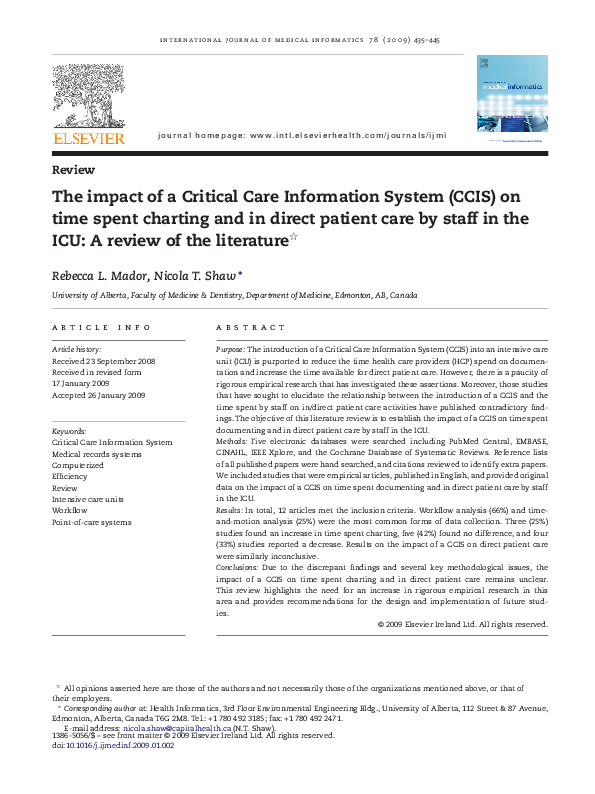 (PDF) The impact of a Critical Care Information System (CCIS) on time ...