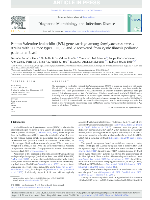 (PDF) Panton-Valentine leukocidin (PVL) gene carriage among Staphylococcus aureus strains with ...