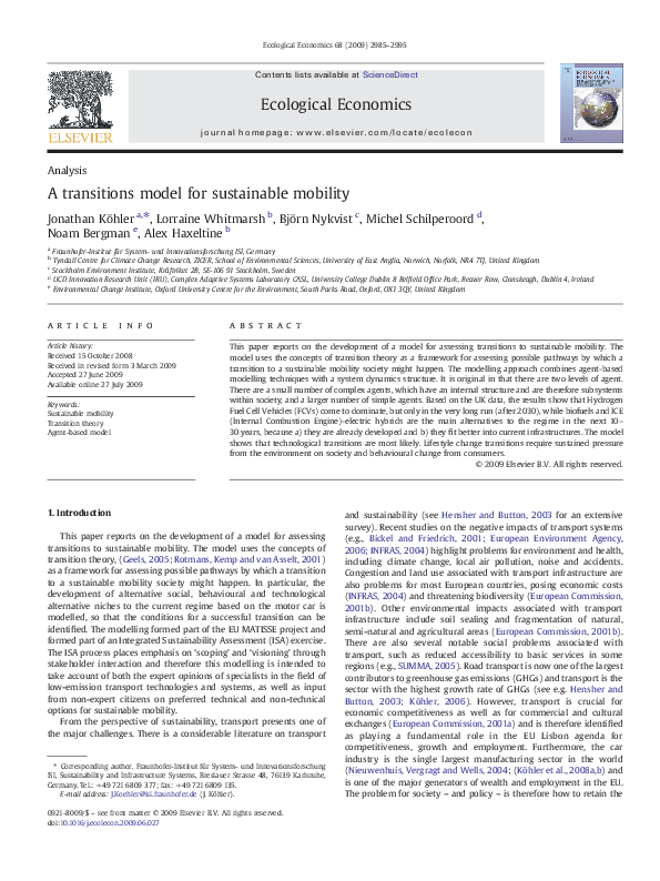 (PDF) A transitions model for sustainable mobility