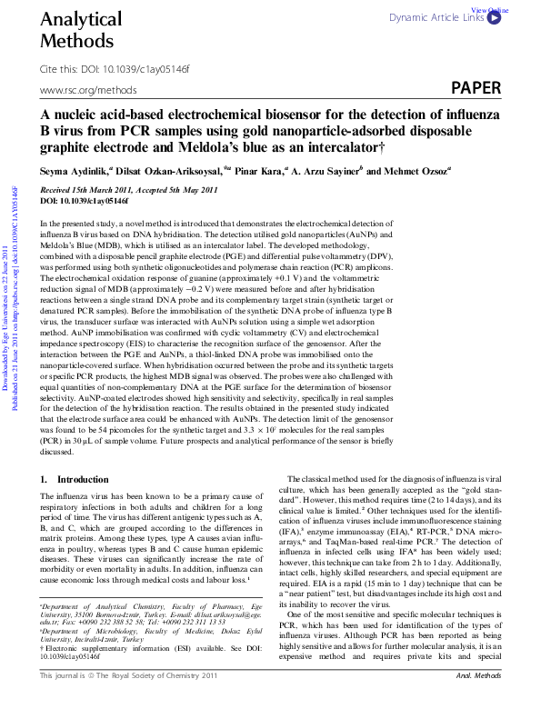 (PDF) A nucleic acid-based electrochemical biosensor for the detection of influenza B virus from ...