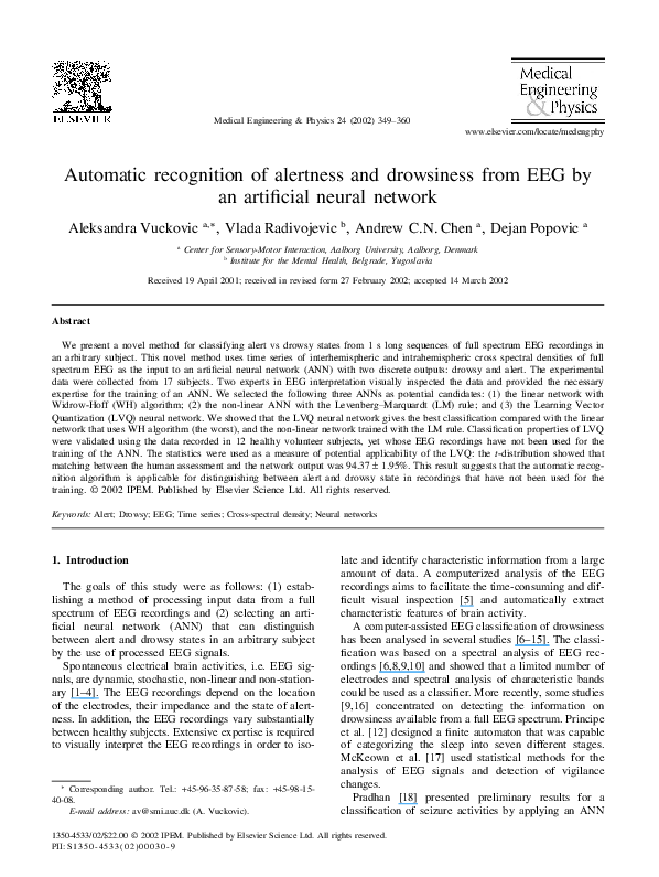 Pdf Eeg Based Brain Alertness Monitoring By Statistical And Artificial Neural Network Approach 