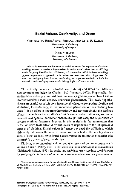(PDF) Social Values, Conformity, and Dress