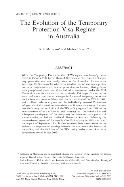 (PDF) The evolution of the temporary protection visa regime in Australia