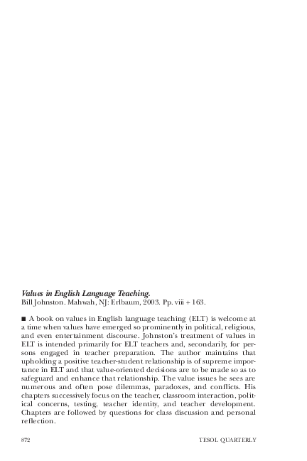 (PDF) VALUES IN ENGLISH LANGUAGE TEACHING