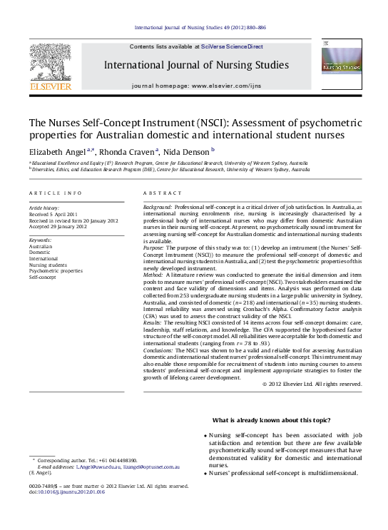 (PDF) The Nurses Self-Concept Instrument (NSCI): Assessment of ...