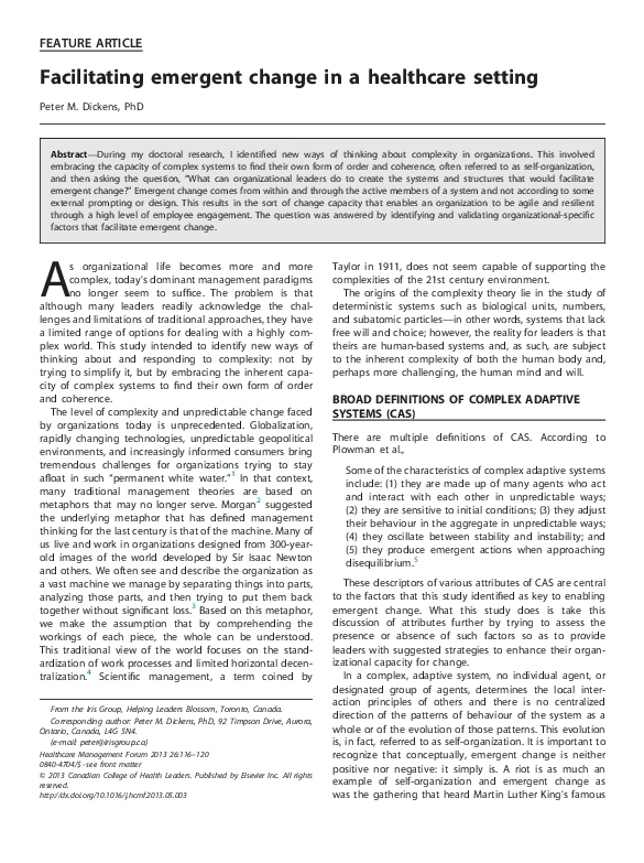 (PDF) Facilitating emergent change in a healthcare setting