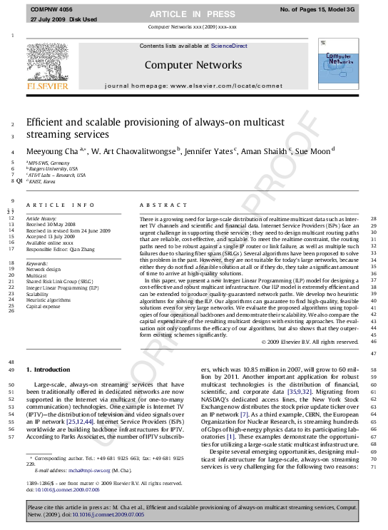 Pdf Efficient And Scalable Provisioning Of Always On Multicast Streaming Services