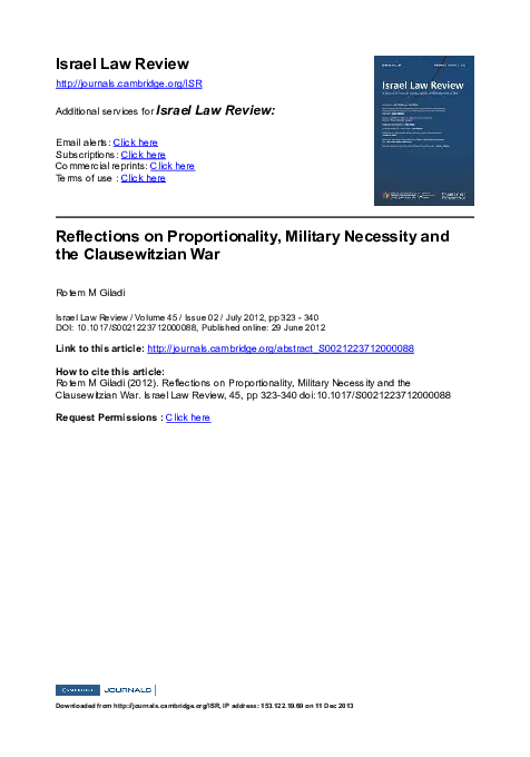 (PDF) Reflections on Proportionality, Military Necessity and the ...
