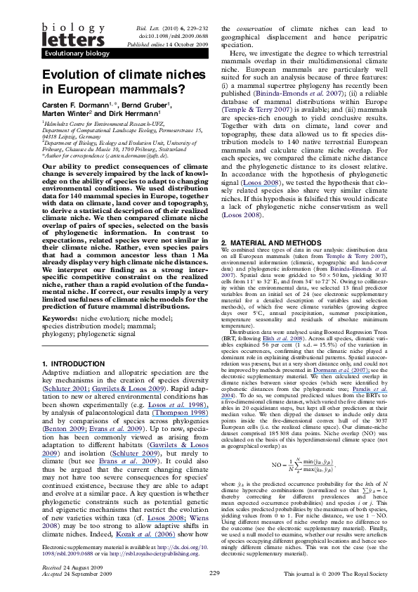 (PDF) Evolution of climate niches in European mammals?