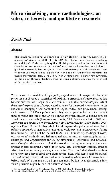 Pdf More Visualising More Methodologies On Video Reflexivity And Qualitative Research