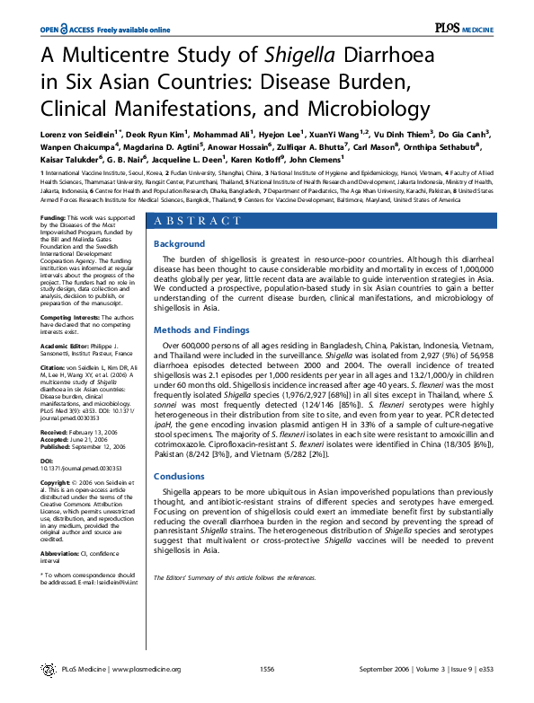 (PDF) A Multicentre Study of Shigella Diarrhoea In Six Asian Countries ...