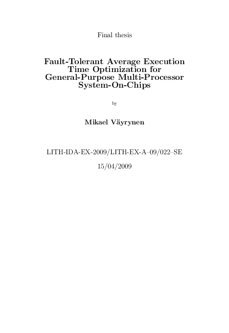 Pdf Fault Tolerant Average Execution Time Optimization For System On
