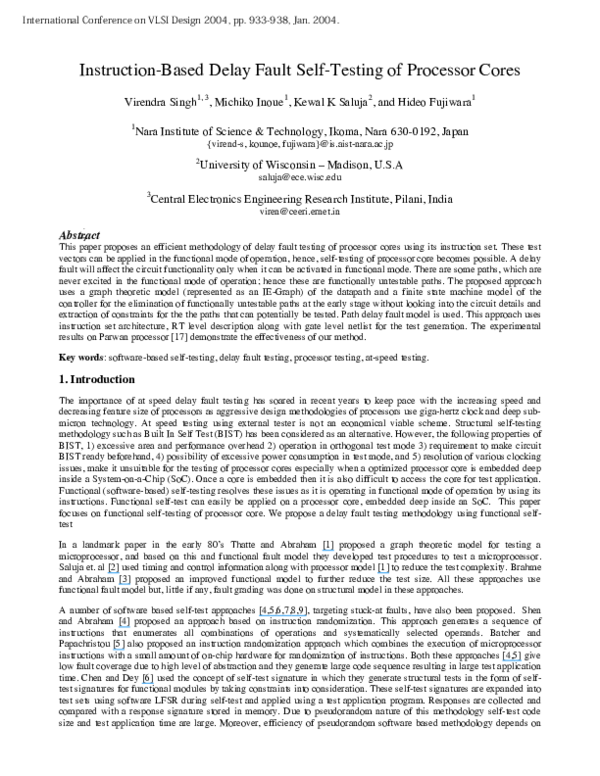 Pdf Instruction Based Delay Fault Self Testing Of Processor Cores