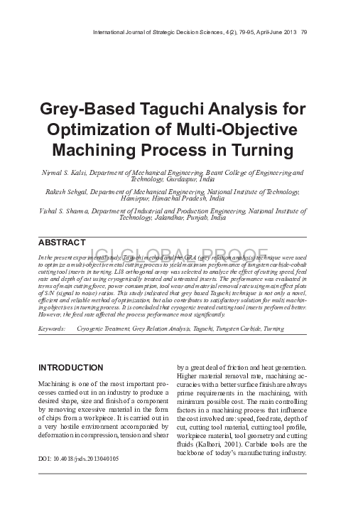 Pdf Grey Based Taguchi Analysis For Optimization Of Multi Objective Machining Process In Turning