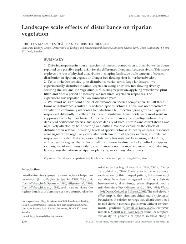(PDF) Landscape scale effects of disturbance on riparian vegetation