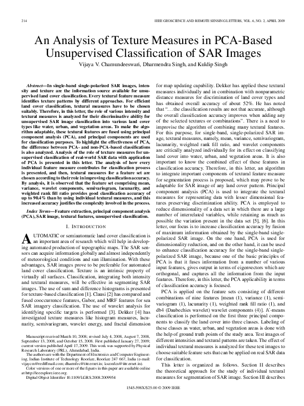 (PDF) An analysis of texture measures in PCA-based unsupervised classification of SAR images