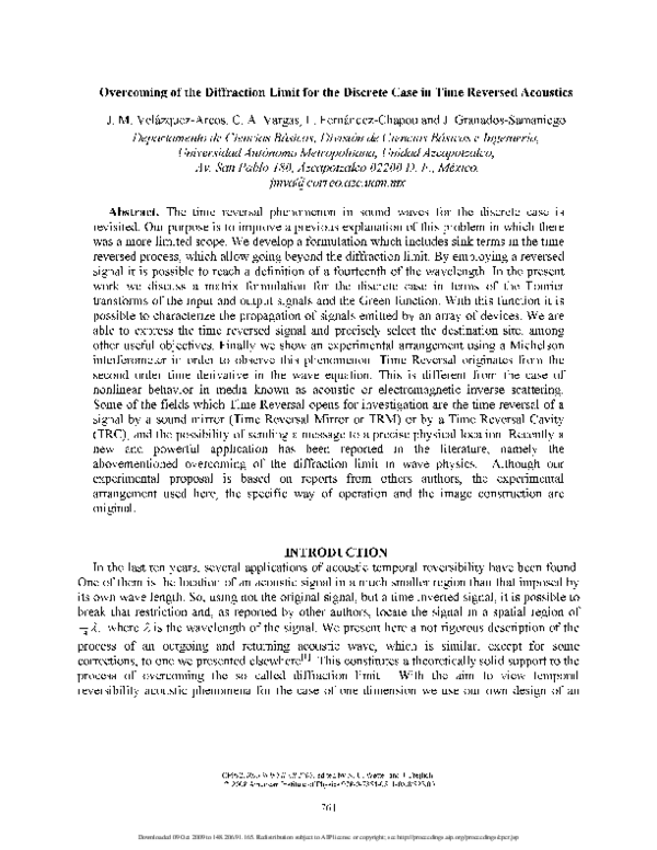 (PDF) Overcoming of the Diffraction Limit for the Discrete Case in Time Reversed Acoustics