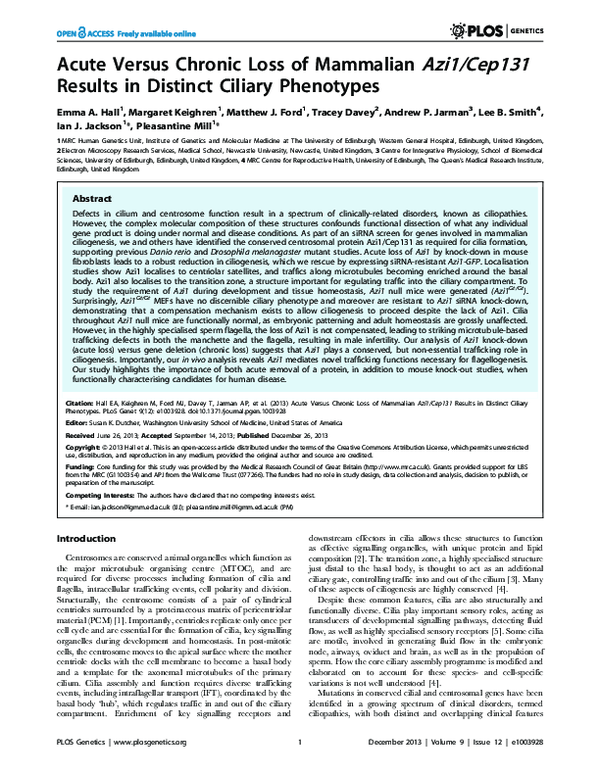 (PDF) Acute versus chronic loss of mammalian Azi1/Cep131 results in ...