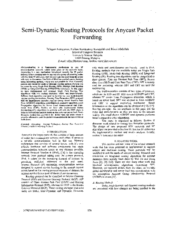 Pdf Semi Dynamic Routing Protocols For Anycast Packet Forwarding