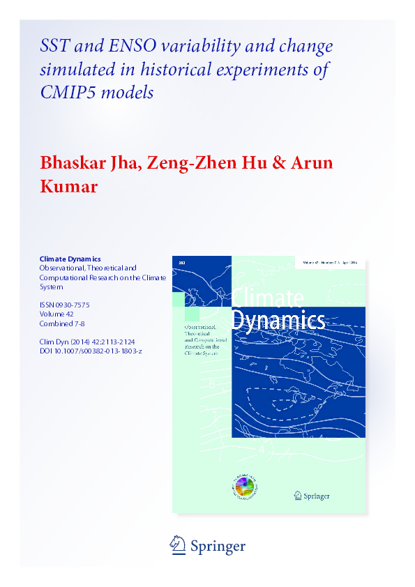 (PDF) SST and ENSO variability and change simulated in historical ...