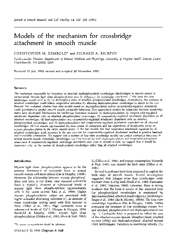 (PDF) Models of the mechanism for crossbridge attachment in smooth muscle